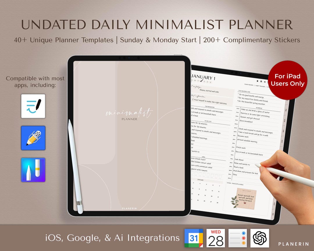 Undated Minimalist Daily Planner, iPad Planner, Planner With Apple ...