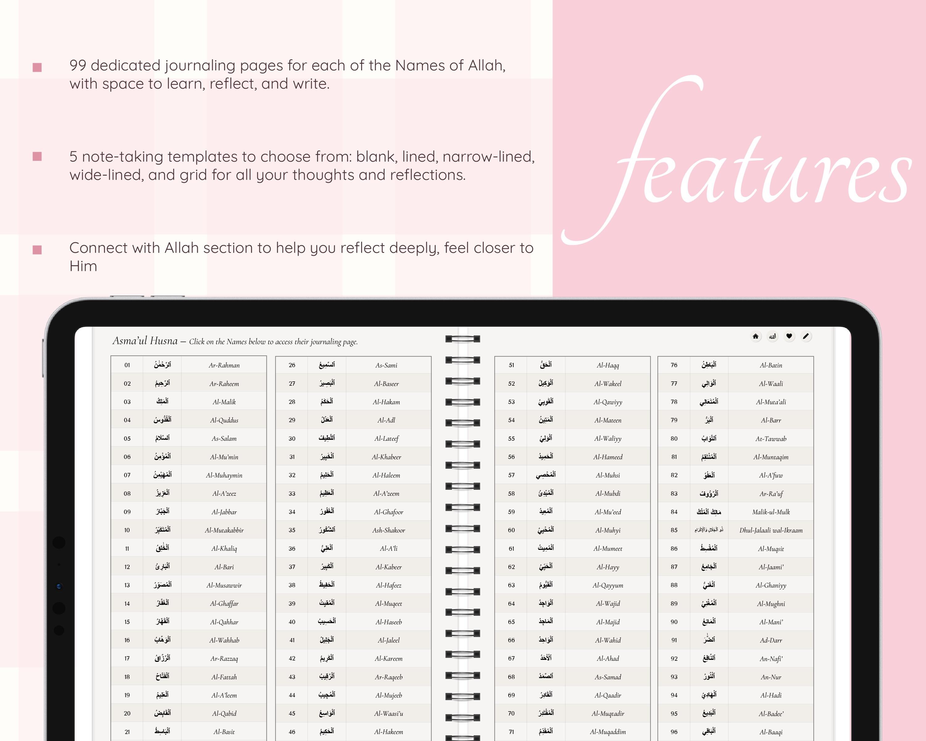 99 Names of Allah Journal: Islamic Reflection Prompts (digital Download ...