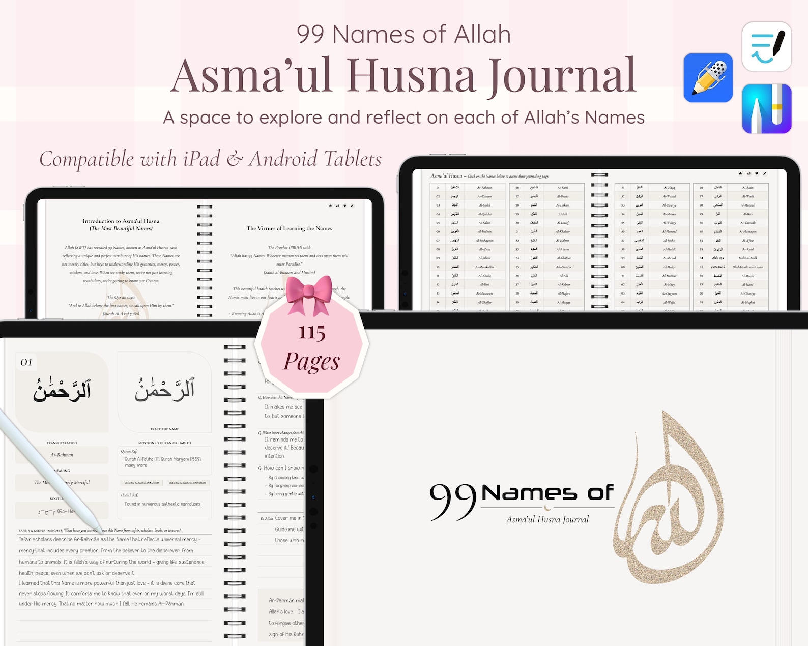 99 Names of Allah Journal: Islamic Reflection Prompts (digital Download ...