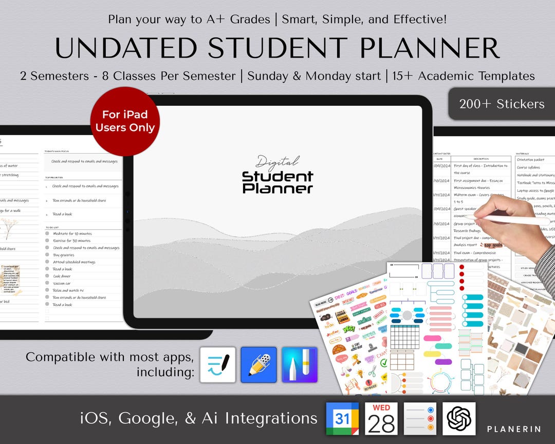 Undated Digital Student Planner, Planner for Students, Undated Student ...
