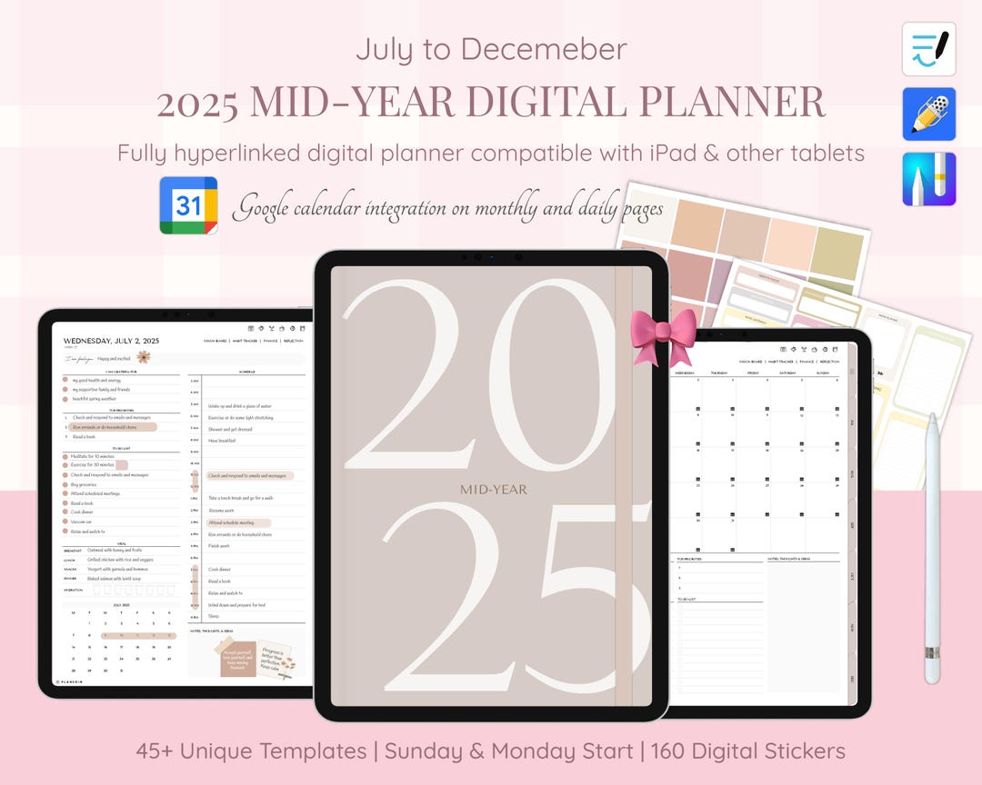 2025 Mid Year Digital Planner, Half Yearly Digital Planner, Mid Year ...
