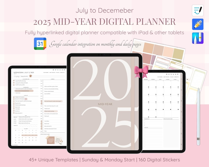 2025 Mid Year Digital Planner, Half Yearly Digital Planner, Mid Year ...