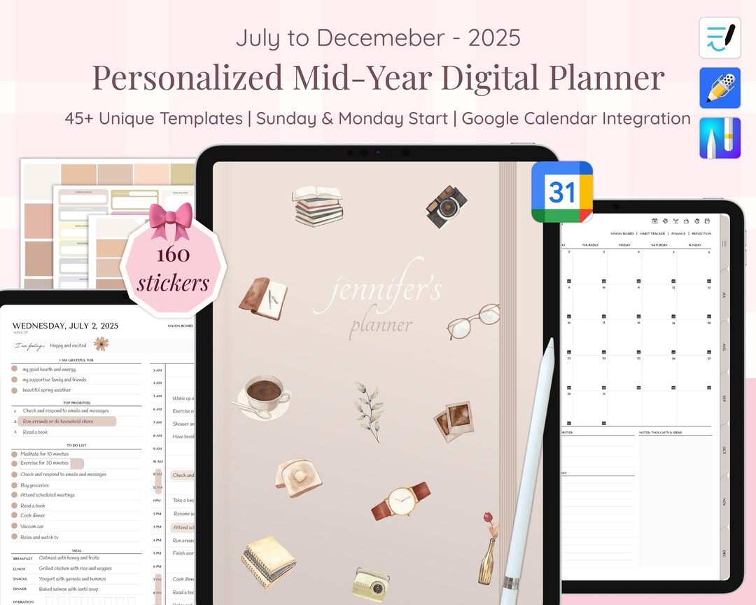 Mid Year Planner, 2025 Mid Year Digital Planner, Half Yearly Digital ...