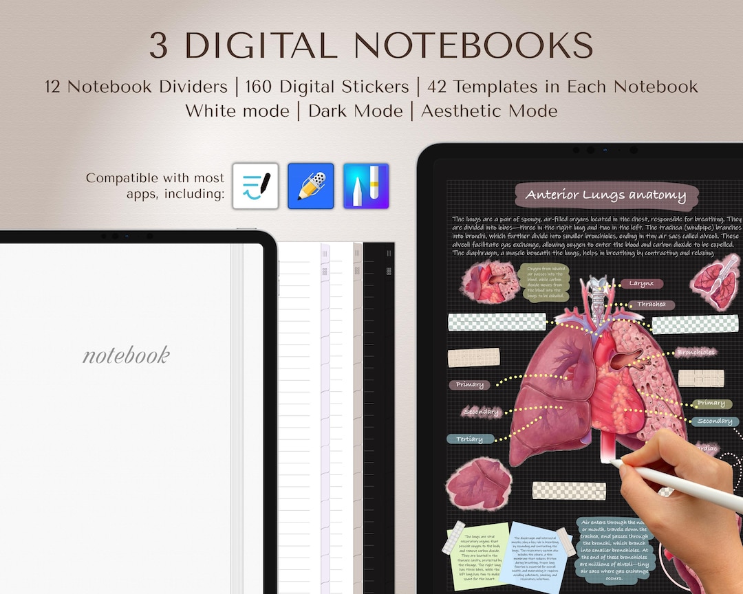 Black Digital Notebook, Aesthetic Notebook, Digital Notebook Bundle ...