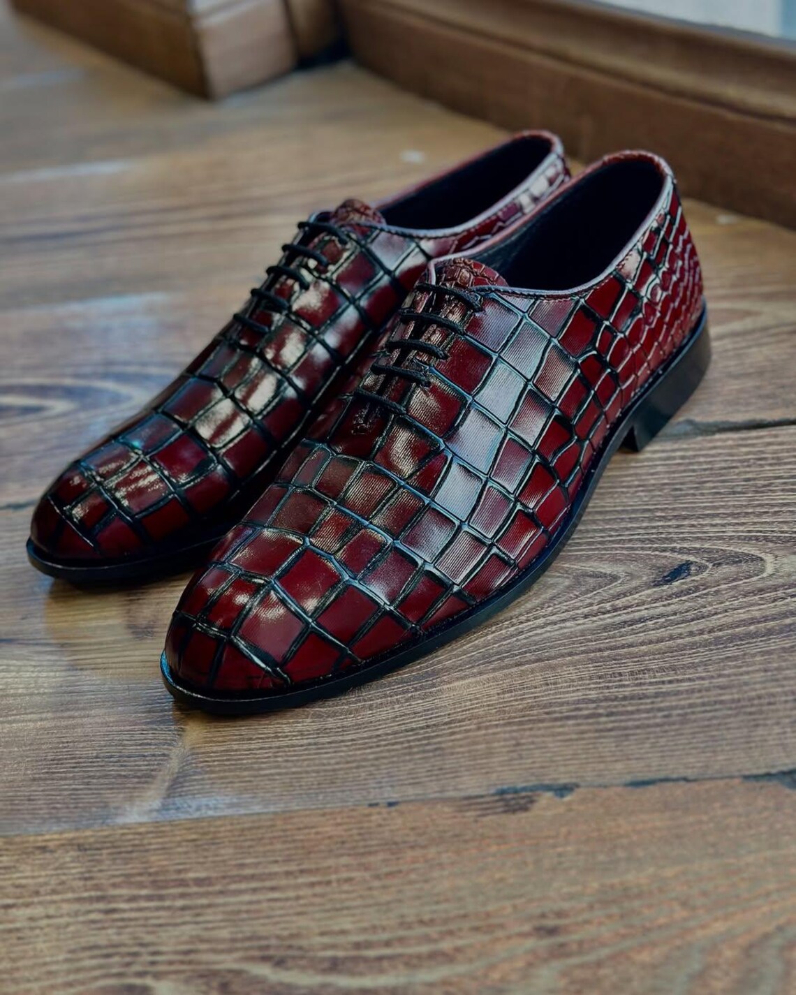 Alligator Leather Shoe| Alligator Print Whole Cut Shoes for Men's ...