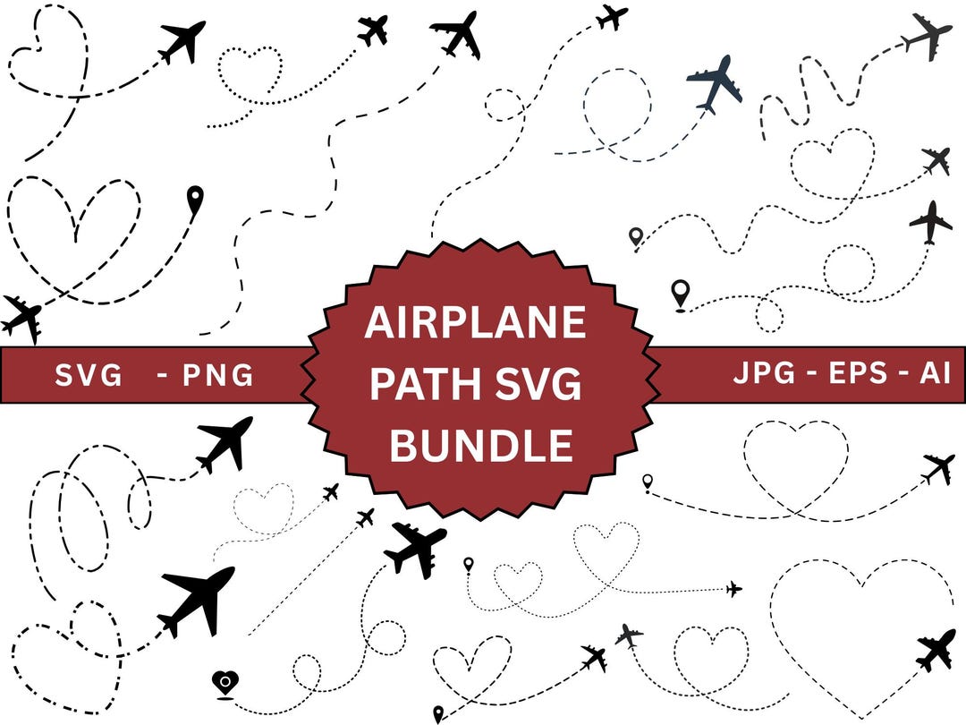 Airplane Bundle Svg Png Clipart, Airplane Bundle SVG, Plane Route Heart ...