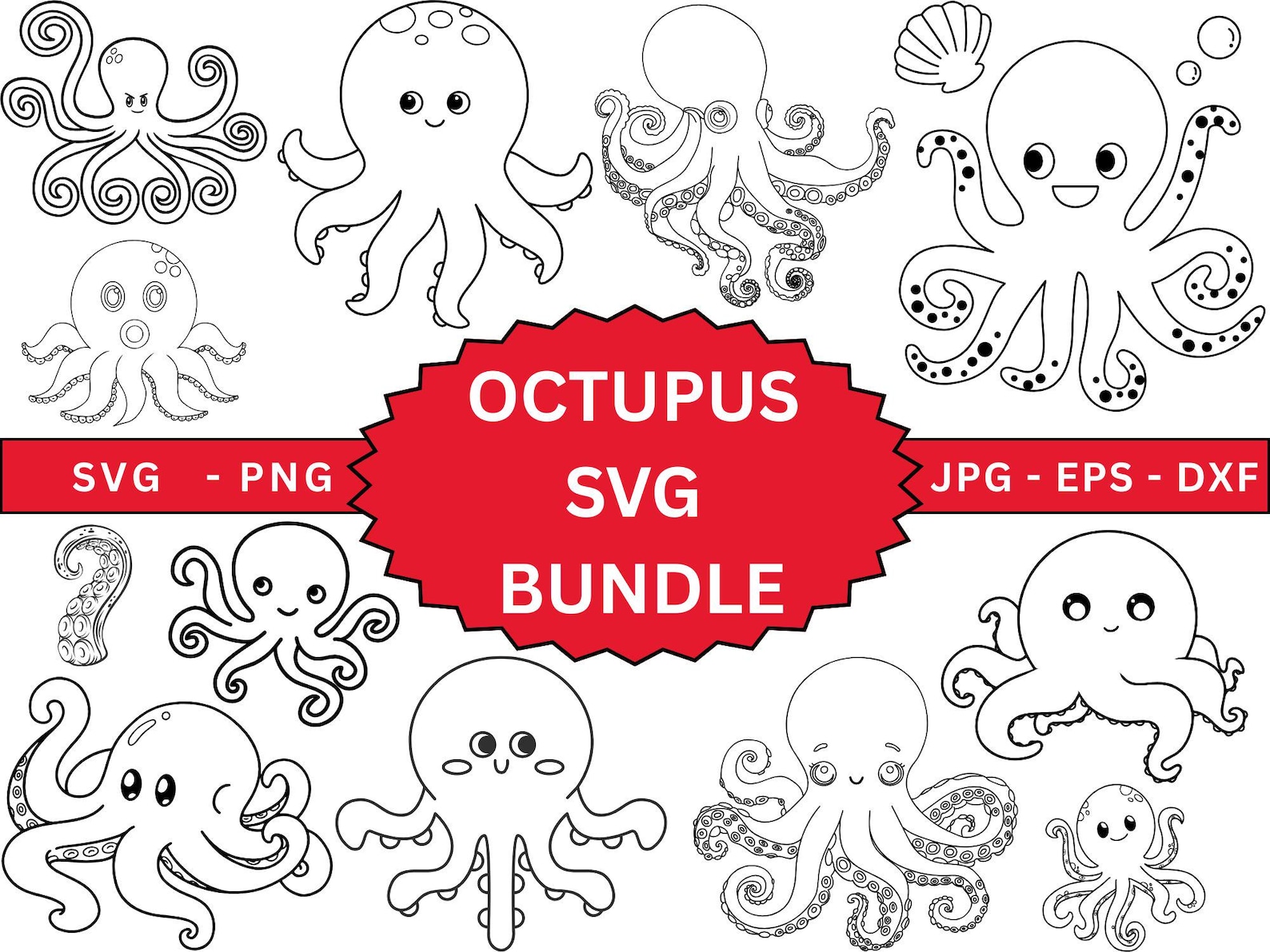 Octopus Svg Bundle,octopus Clipart,octopus Art Svg,octopus Silhouette ...