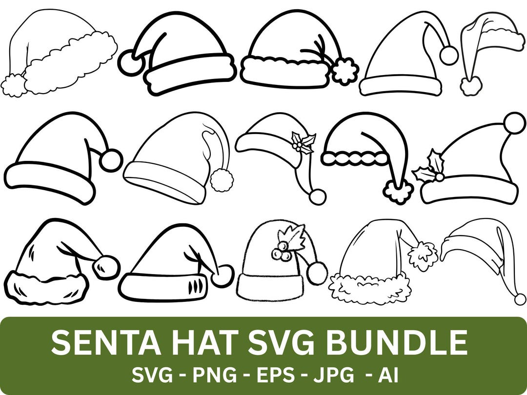 Santa Hat Svg,santa Claus Hat Clip Art Bundle Pack,santa Hat Svg ...