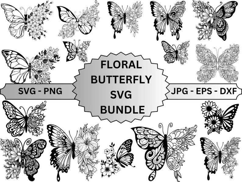 Floral Butterfly SVG Bundle,butterfly Svg,butterfly Flower Svg ...