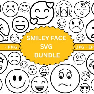 Smiley Face Svg Png Bundle,emoji Svg Bundle,svg Cut File for Cricut ...