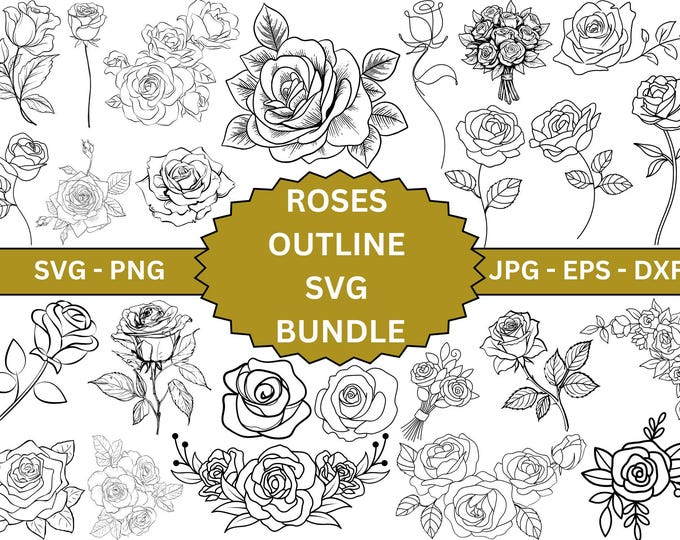 Rose SVG, Svg File for Cricut, Rose Outline, Outline Svg, Flower SVG ...