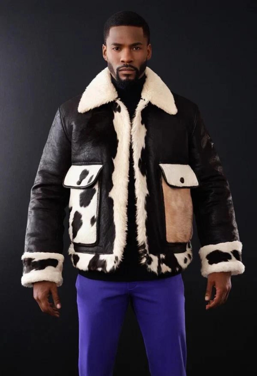 Men Hair-on Leather Jacket | Real Pony Skin Western Fur Coat | Natural ...