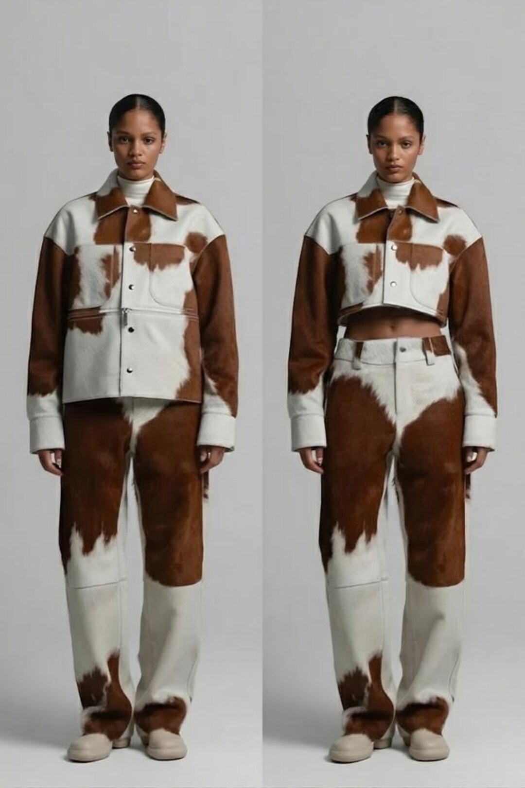 Cowhide Crop Jacket & Pant Set | Hair-on Pony Fur Outfit | Western Cow ...