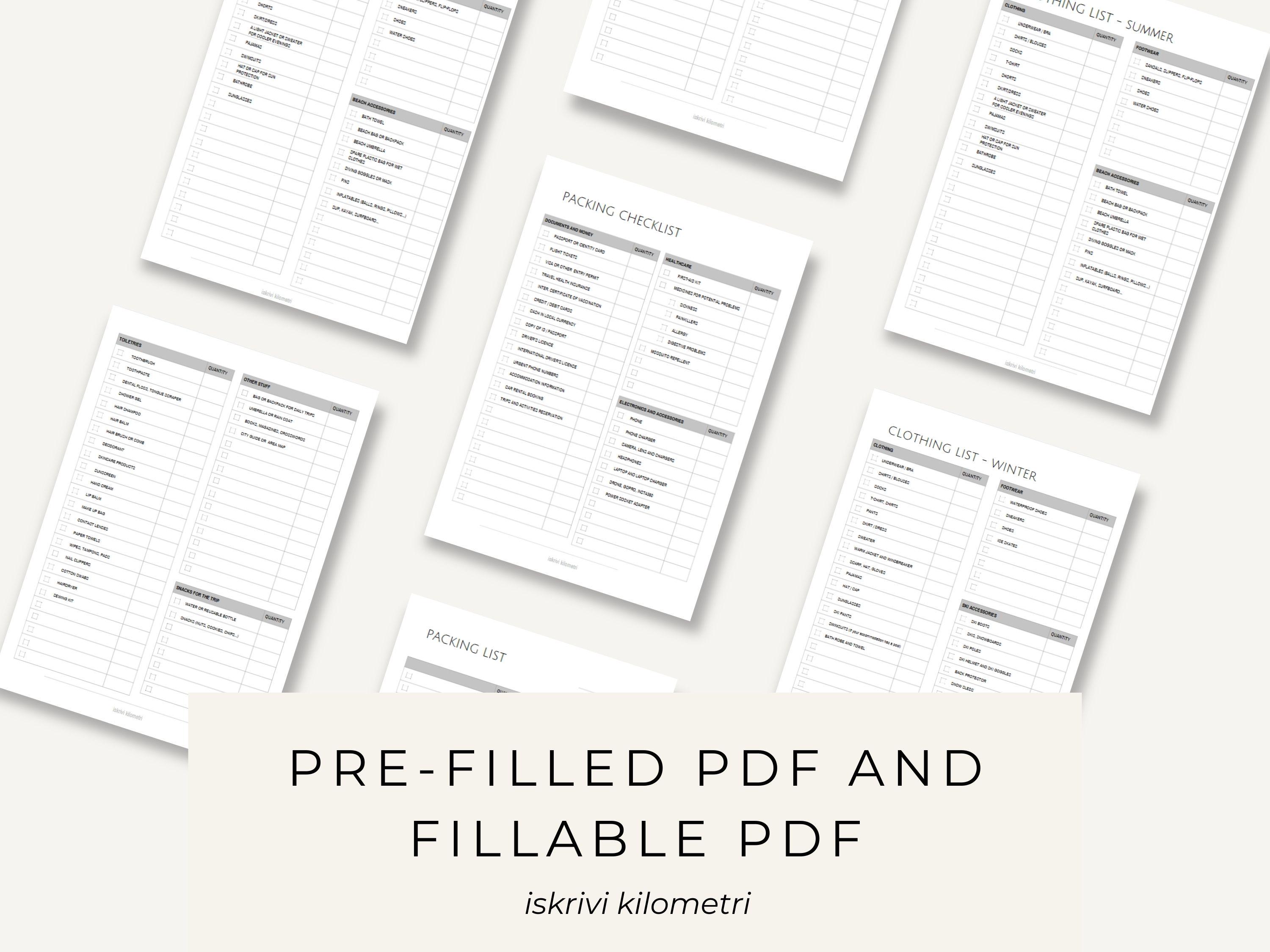 Travel Packing List – Printable | Pre-trip Checklist | Packing Organizer | Vacation Preparation ...