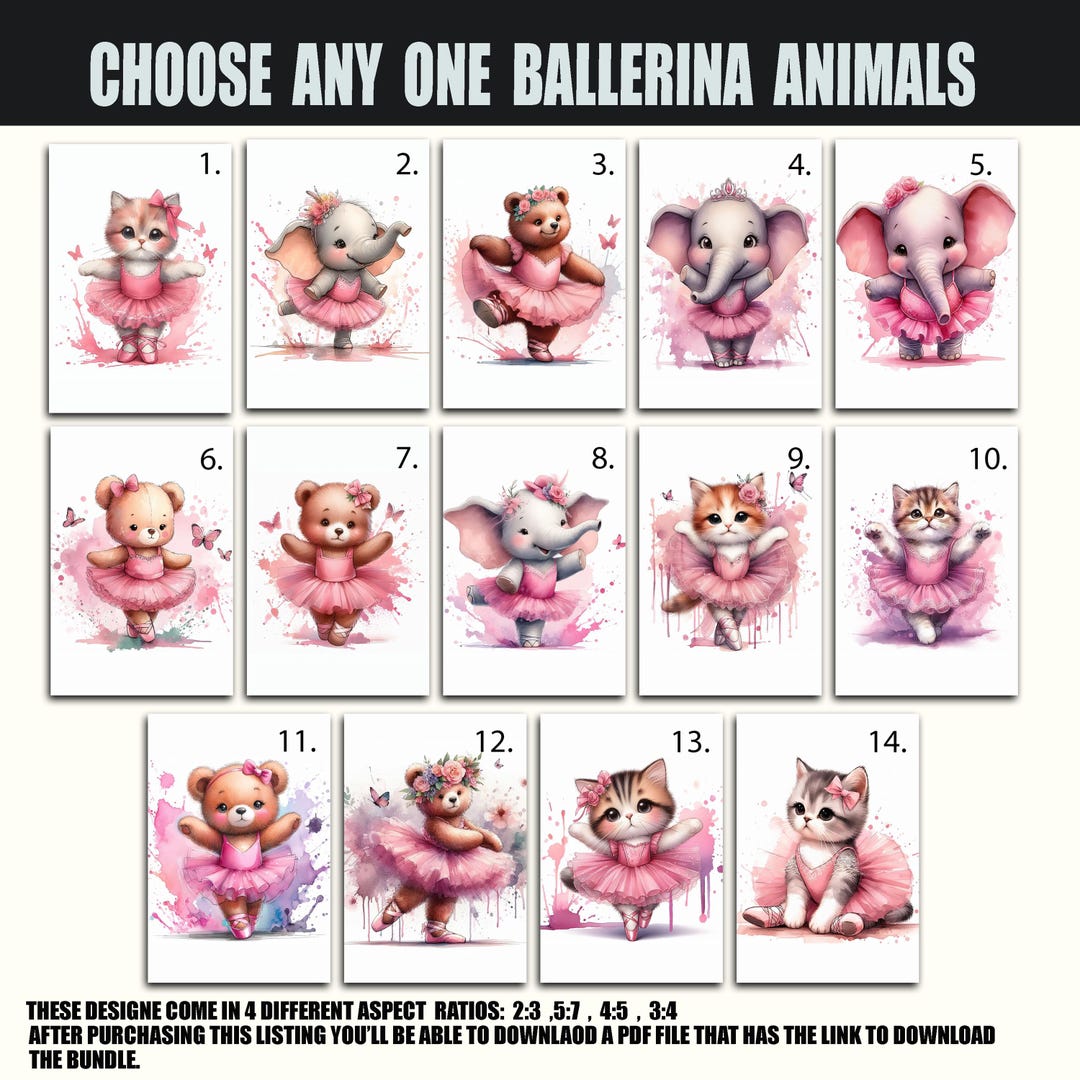 Choose Any One Dusty Pink Baby Animals Ballerina Dance Clipart, Cute ...