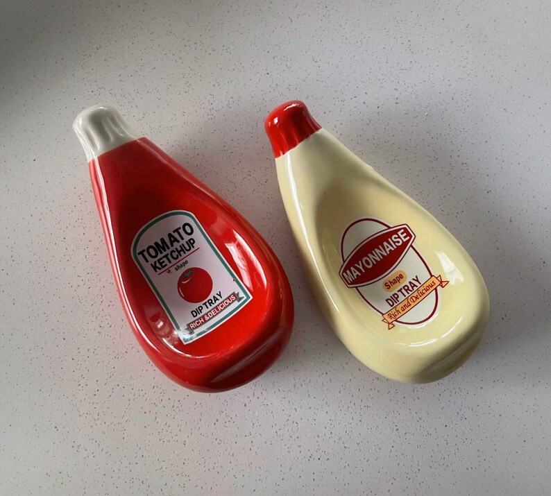 Ceramic Ketchup & Mayonnaise Dip Trays – Fun Condiment Dishes, Sauce ...