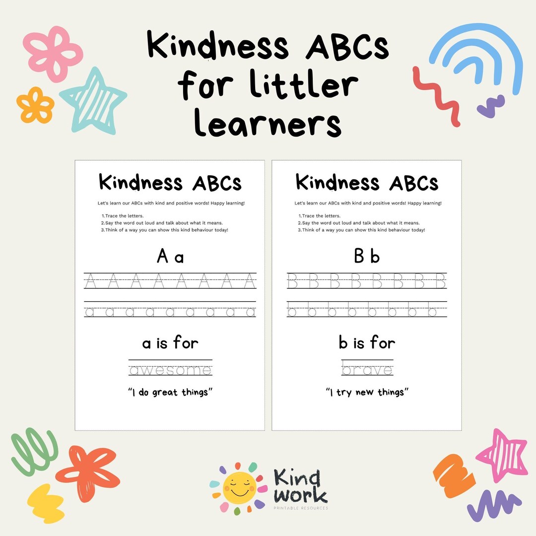 Kindness Abcs Tracing Worksheets for Kids | Handwriting Practice ...