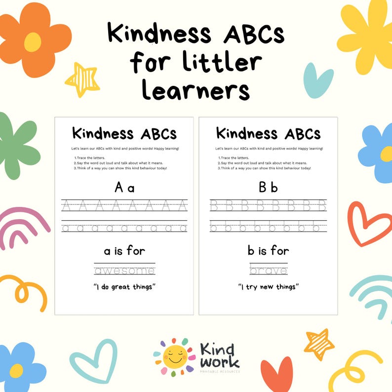Kindness Abcs Tracing Worksheets for Kids | Handwriting Practice ...