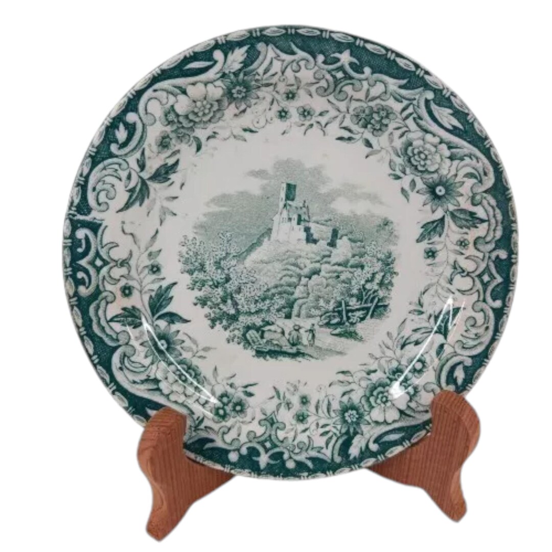 Antique Teal Blue Transferware Dessert Plate Tyrolean Style Pottery ...