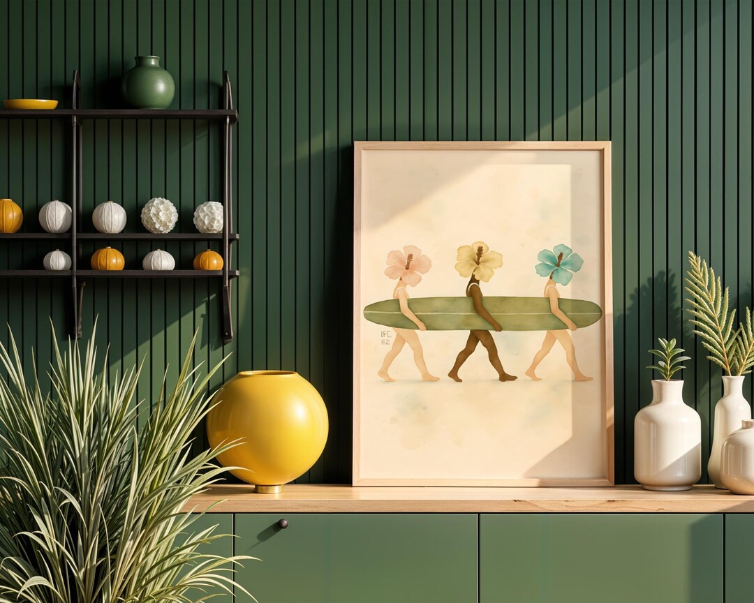 Surfer Girl, 60s Flower Power, Minimalist Neutral Wall Art, Coastal ...