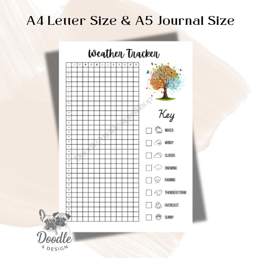 Weather Tracker, Printable Pages, A4, A5, Bullet Journals, Print Your ...