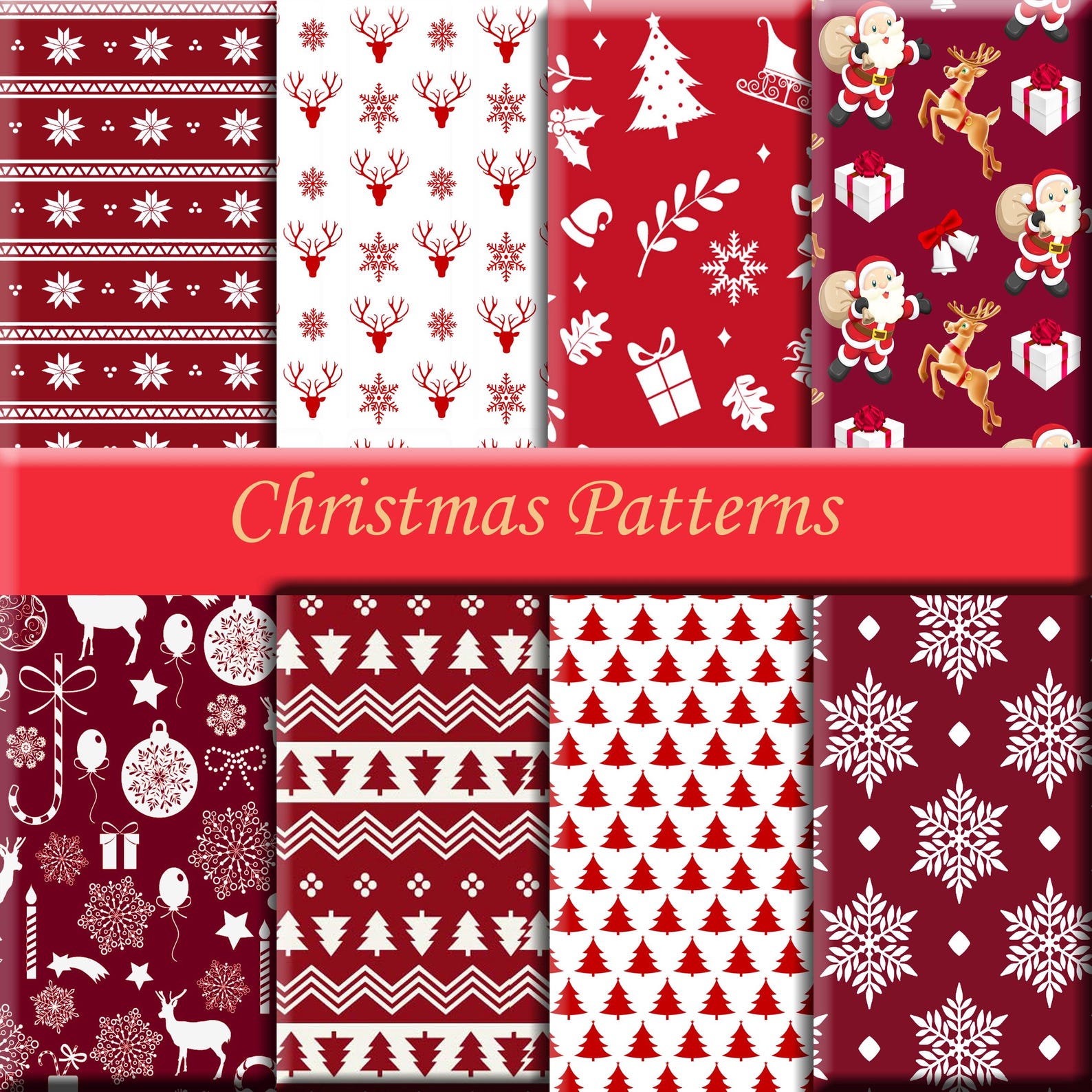 Christmas Red Paper Patterns: Burgundy Xmas Designs (digital Download ...