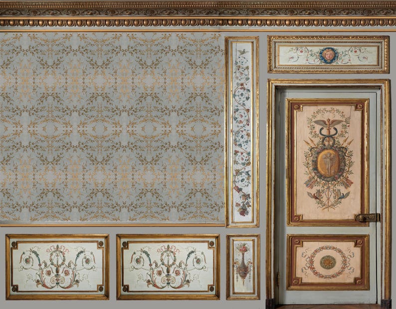 French DOLLHOUSE Printable Barbie Scale WALLPAPER With Panels Digital ...