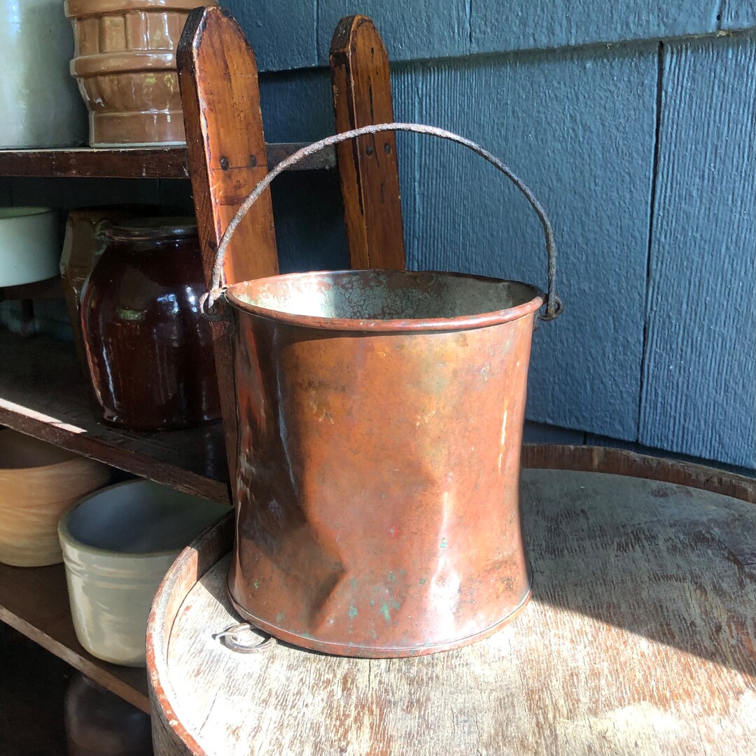 Antique Solid Copper & Iron Bucket Vintage Metal Pail Old Rustic ...