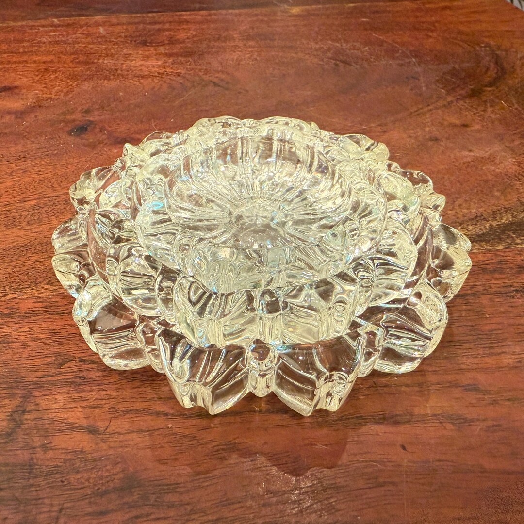 Mid Century Set of 3 Hazel-atlas Clear Glass Fluted Flower Shaped ...