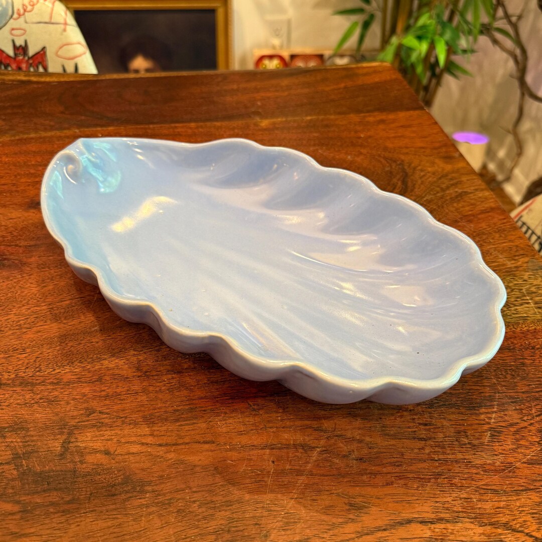 Mid Century Blue Thick Ceramic Shell Shaped Serving Bowl - Vintage ...