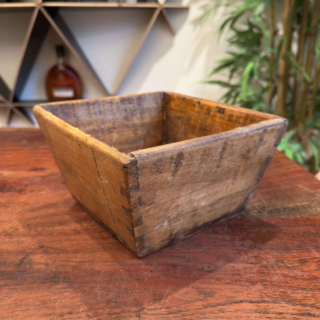 Antique C. 1900 Chinese Wood & Metal 7-3/8 Rice Measuring Bowl Rustic ...