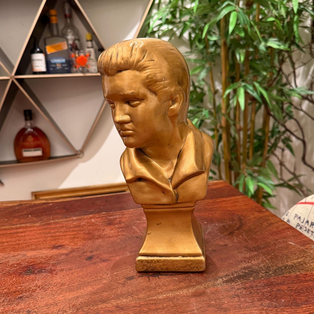 Vintage 1960's Elvis Presley Gold Ceramic Bust Statue - Rock and Roll ...