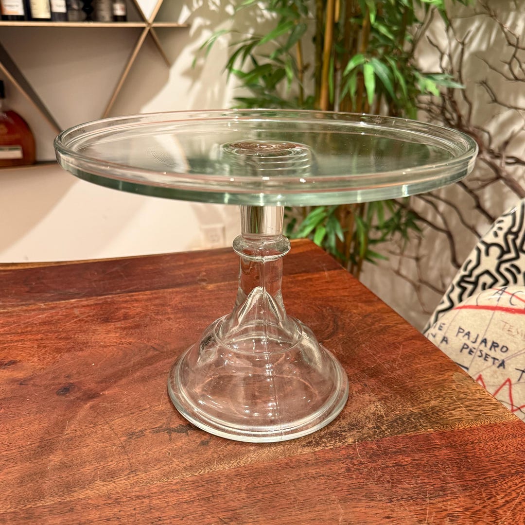 Antique Glass Bell Bottom Baker's Clear Glass Cake Stand - Vintage ...