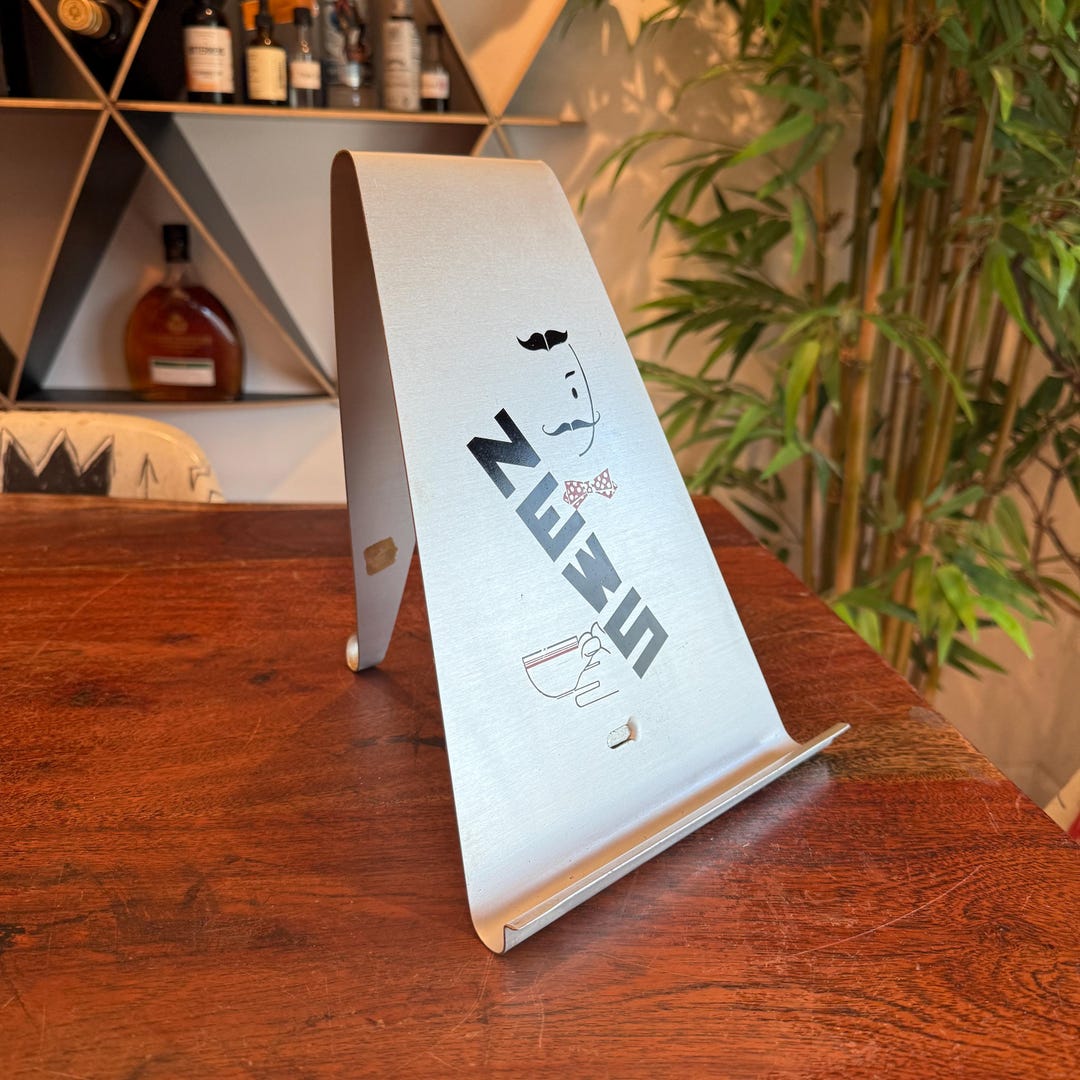 Mid Century Aluminum NEWS Newspaper Reading Stand With Man With ...