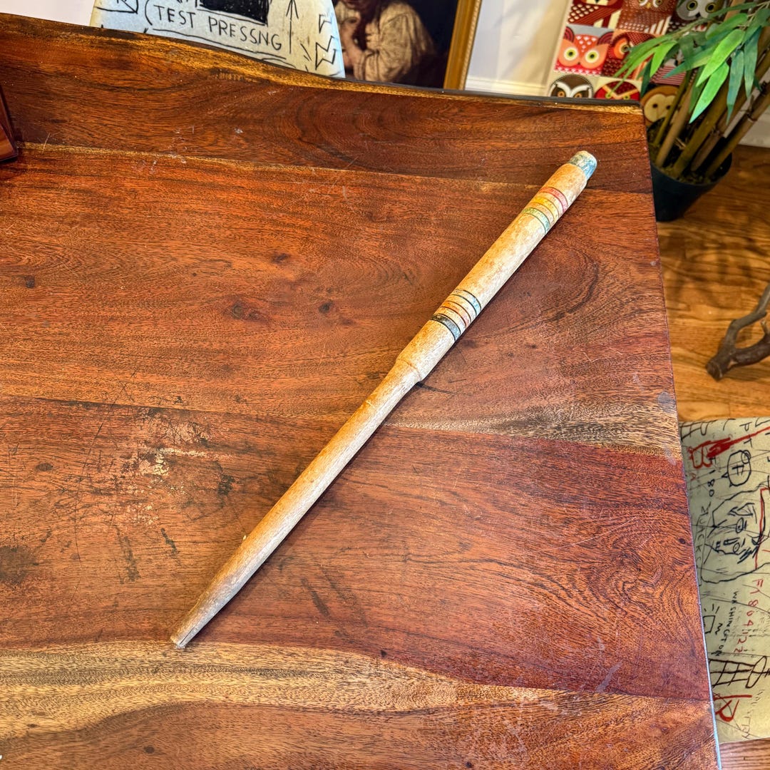 Antique Wooden Croquet Stake - Colorful Wood Art Parts - Wood Croquet ...