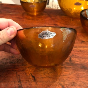 Set of 5 Mid Century BLENKO HANDCRAFT Amber Salad Bowl Set With ...
