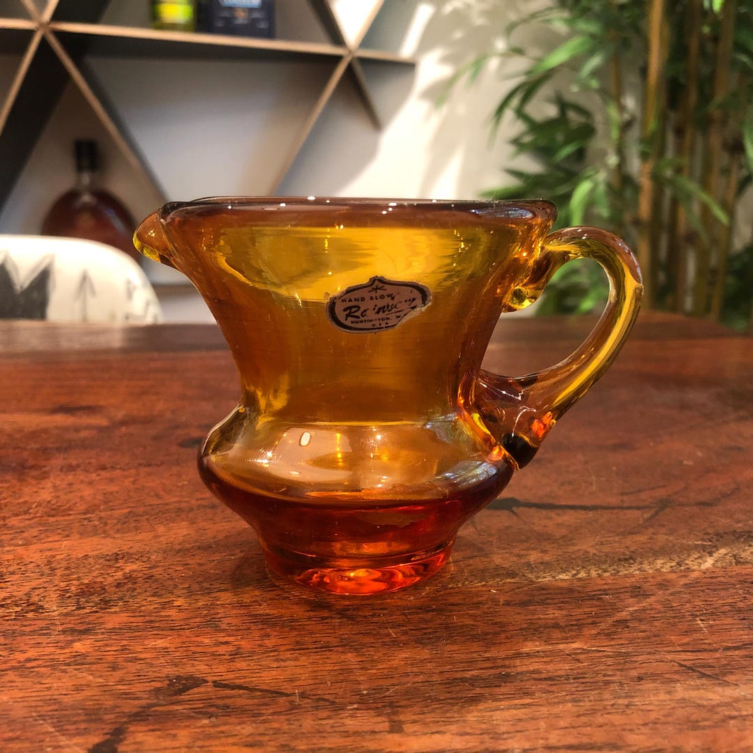 Vintage 1960's Hand Blown Amber Rainbow Glass Creamer With Pontil and ...