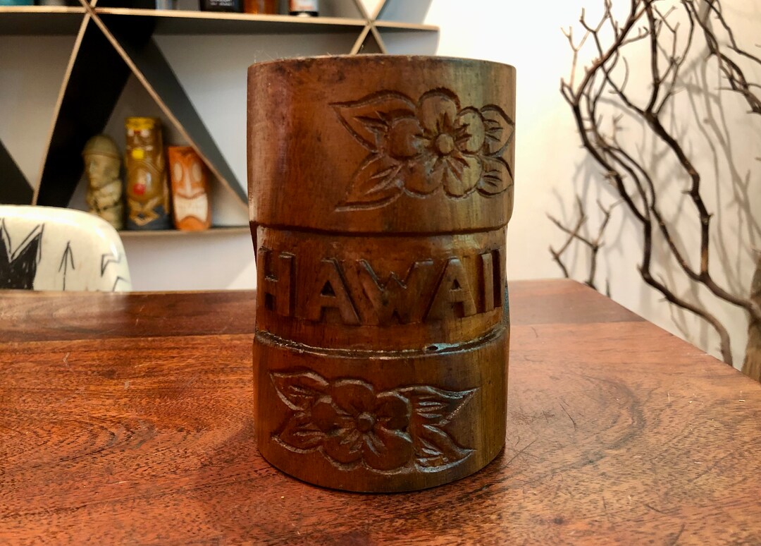 Vintage Hand Carved Monkey Pod Wood HAWAII Souvenir Cup - Hawaiian ...