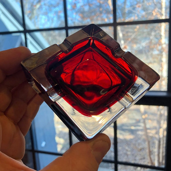 Red Glass Ashtray - Etsy