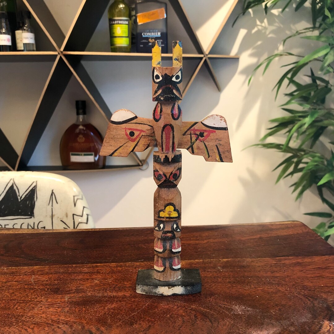 Mid Century Hand Painted Native American Indian Wooden 8-3/8" Tall ...