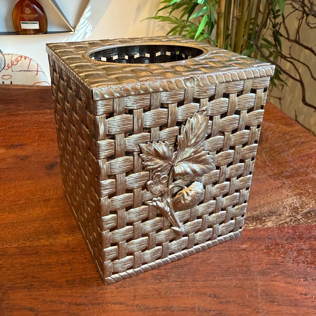 Vintage Hollywood Regency Silver Faux Woven Wicker Metal Tissue Box ...