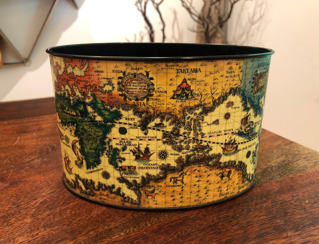 Vintage 1970's Metal Old World Map Desk Caddy Vintage - Etsy