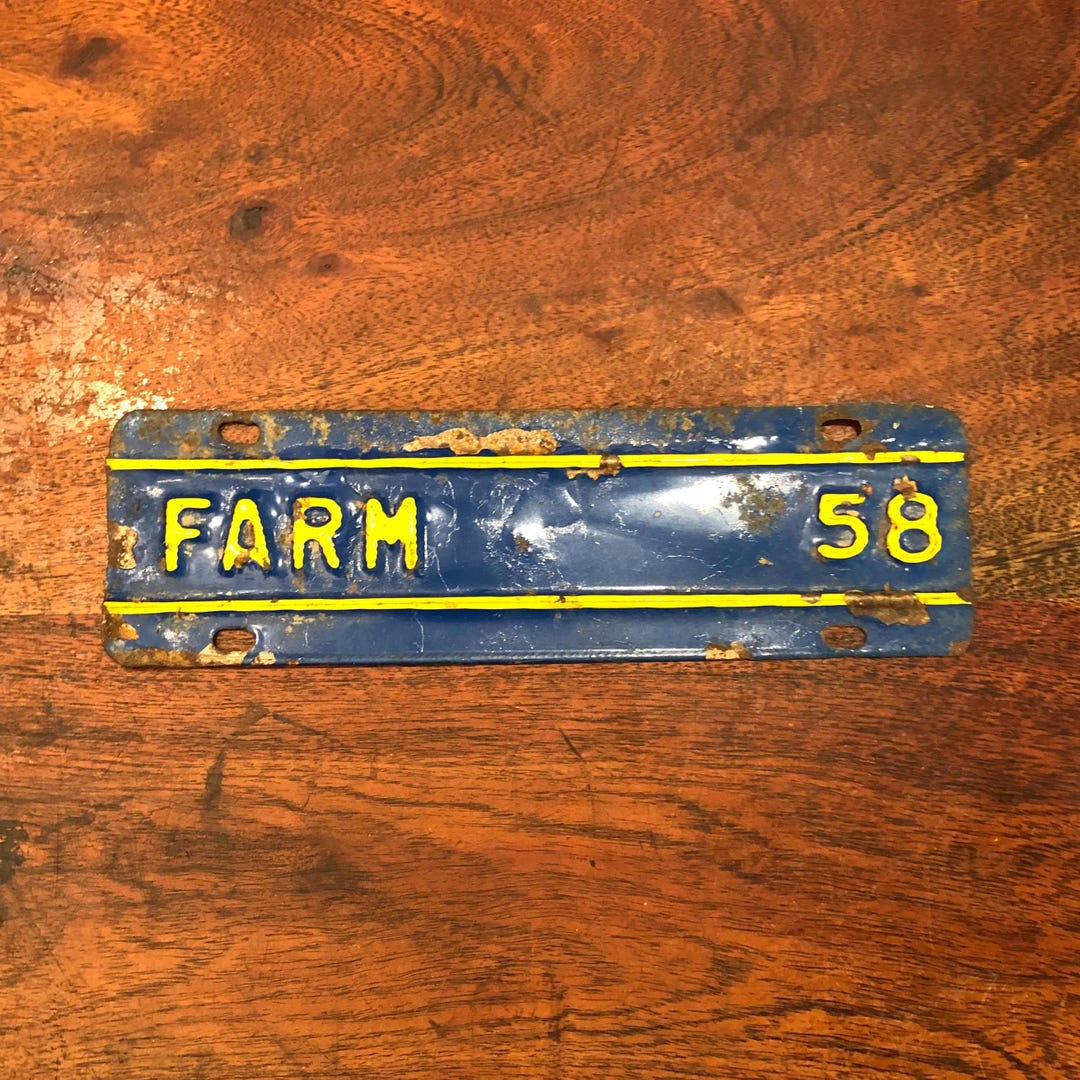 Mid Century C. 1958 Missouri Blue & Yellow Metal Farm Tractor License ...