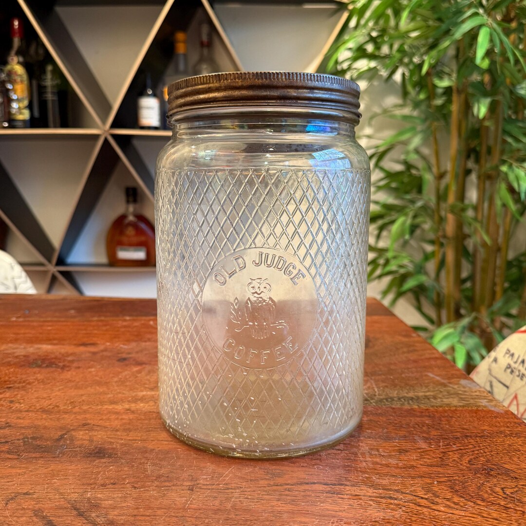 Vintage 1940's Large Old Judge Glass Coffee Jar With Metal Lid - Retro ...