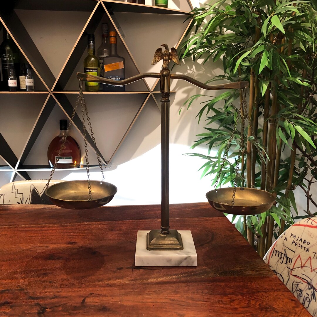 Mid Century Brass & Marble Decorative Balancing Scale With American ...