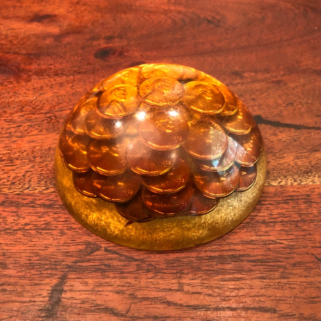 Vintage 1970's Acrylic & C. 1973 Penny Round Paperweight - Etsy