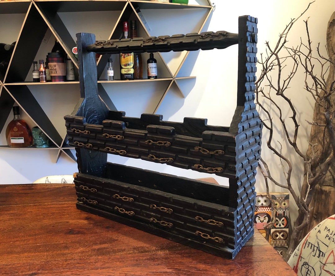 Vintage 1960's Spanish Revival Medieval Castle Style Wood & Metal Chain ...