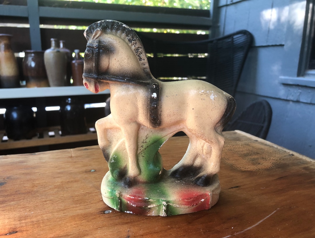 Antique 1940's Prancing Horse Chalkware Figurine - Antique Chalkware ...