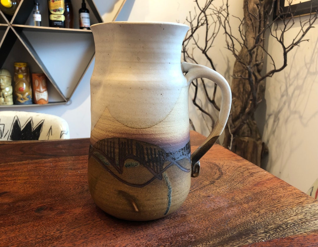 Vintage 1970's Hand Made & Signed Stoneware Pottery 40 Oz. Pitcher by C ...