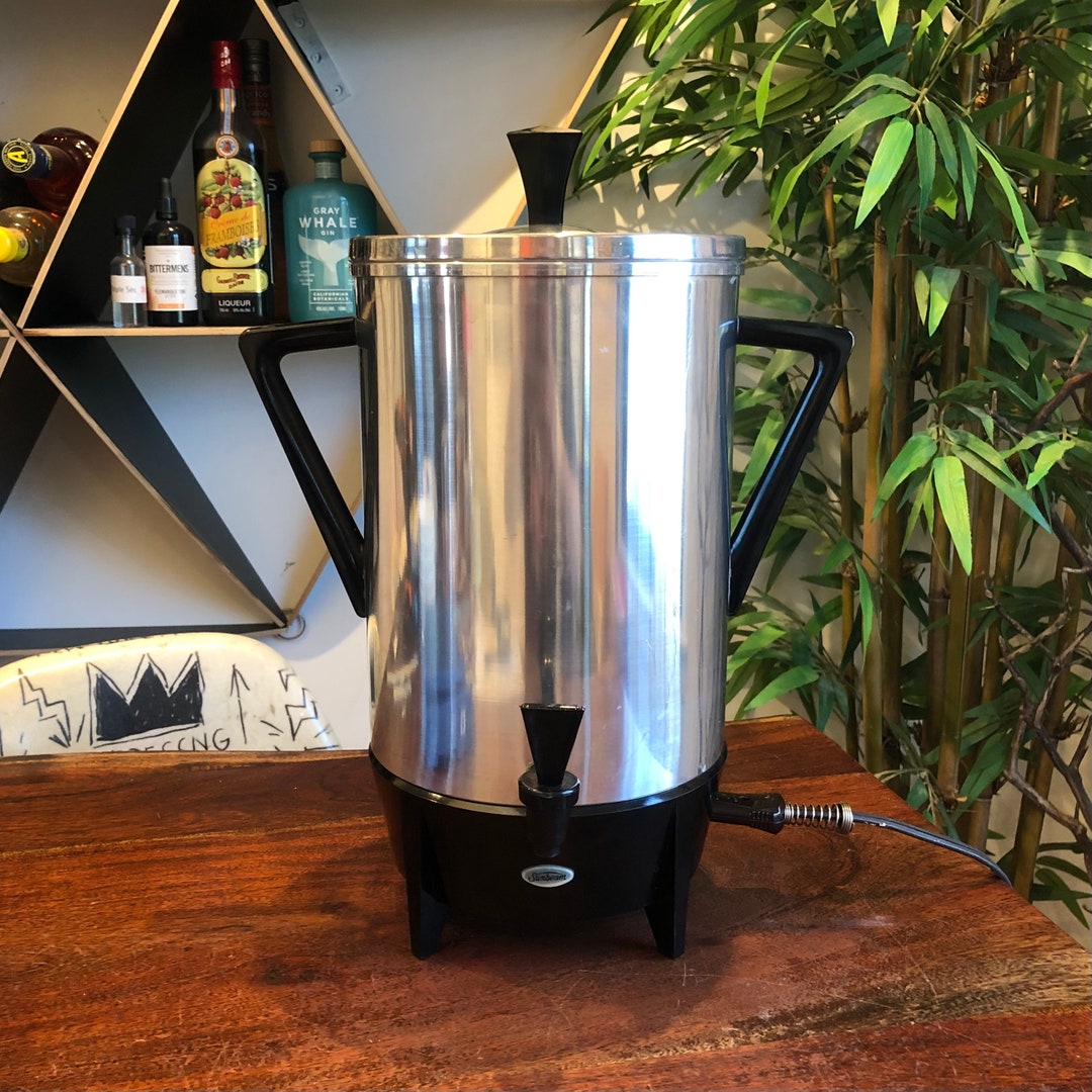 Mid Century 1960's Mod Silver & Black 30 Cup Electric Coffee Percolator ...